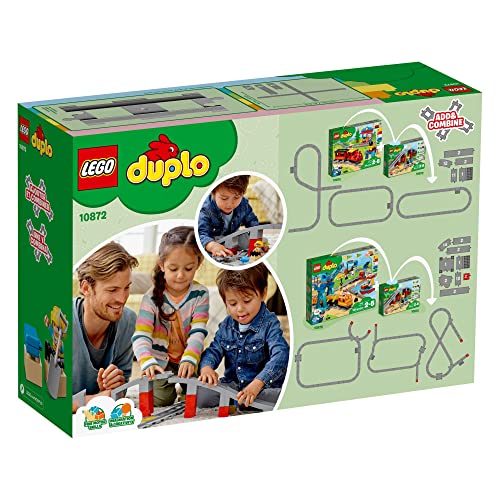 LEGO DUPLO Town Train Bridge and Tracks 10872 - Toy Set for Kids and Toddlers, Railway Building Bricks Set with a Bridge, Figure, and Horn Sound Action Brick, Great Gift for Boys and Girls