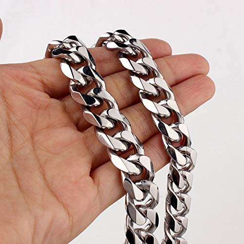 Necklace for Men Cuban Link Chain Polishing Silver Stainless Steel Curb Link Chain Necklace Men's Neck Jewelry,16-40" (22” Length, 12mm Width)