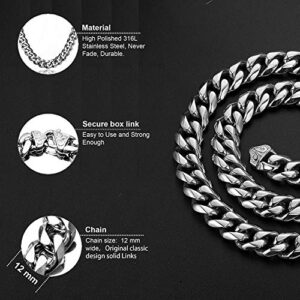 Necklace for Men Cuban Link Chain Polishing Silver Stainless Steel Curb Link Chain Necklace Men's Neck Jewelry,16-40" (22” Length, 12mm Width)