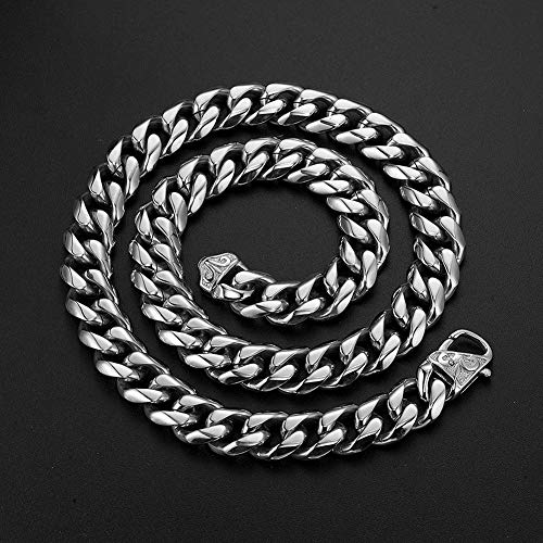 Necklace for Men Cuban Link Chain Polishing Silver Stainless Steel Curb Link Chain Necklace Men's Neck Jewelry,16-40" (22” Length, 12mm Width)