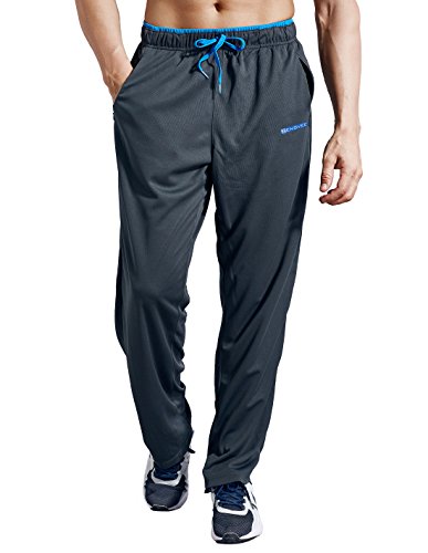 ZENGVEE Athletic Men's Open Bottom Light Weight Jersey Sweatpant with Zipper Pockets for Workout, Gym, Running, Training (Gray， S)