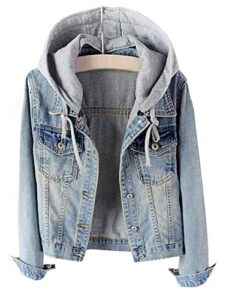 lifeshe women's casual detachable hoodie denim jacket