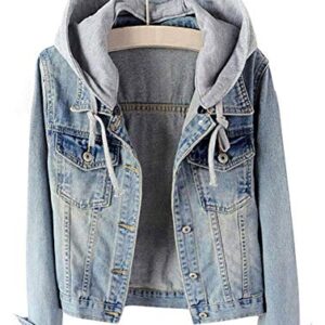 LifeShe Women's Casual Detachable Hoodie Denim Jacket