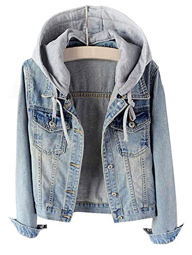 LifeShe Women's Casual Detachable Hoodie Denim Jacket