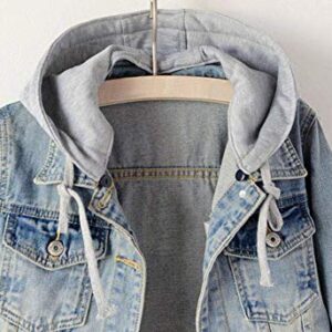 LifeShe Women's Casual Detachable Hoodie Denim Jacket