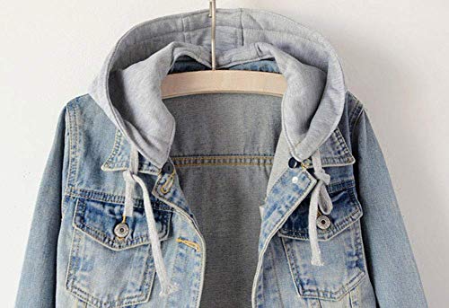 LifeShe Women's Casual Detachable Hoodie Denim Jacket