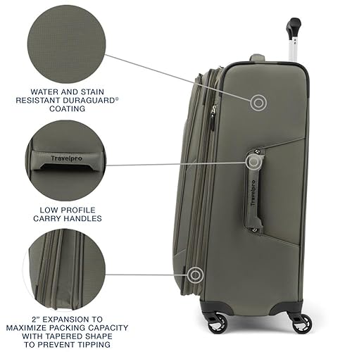 Travelpro Maxlite 5 Softside Expandable Luggage with 4 Spinner Wheels, Lightweight Suitcase, Men and Women, Slate Green, Checked-Medium 25-Inch