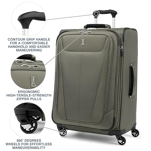 Travelpro Maxlite 5 Softside Expandable Luggage with 4 Spinner Wheels, Lightweight Suitcase, Men and Women, Slate Green, Checked-Medium 25-Inch