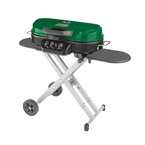 Coleman RoadTrip 285 Portable Stand-Up Propane Grill, Gas Grill with 3 Adjustable Burners and Instastart Push-Button Ignition; Grease Tray, Side Tables, Thermometer, Folding Legs & Wheels Included