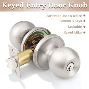 Probrico（10 Pack Entry Door Knob Keyed Alike,Satin Nickel Finish Door Lock Handle,Entry Door Lock/Ball Door knobs with Lock and Same Key,Entrance Knob[Lock with 3 Combo Keys] for Office or Front Door