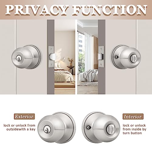 Probrico（10 Pack Entry Door Knob Keyed Alike,Satin Nickel Finish Door Lock Handle,Entry Door Lock/Ball Door knobs with Lock and Same Key,Entrance Knob[Lock with 3 Combo Keys] for Office or Front Door