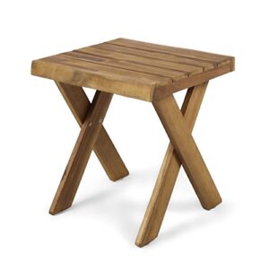 christopher knight home irene outdoor acacia wood side table, sandblast teak finish