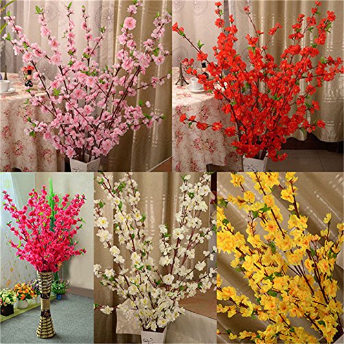 5Pcs Spring Peach Blossom Cherry Plum Bouquet Branch Silk Flower,Artificial Flowers Fake Flower for Wedding Home Office Party Hotel Yard Decoration