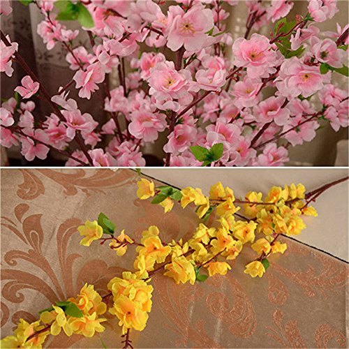 5Pcs Spring Peach Blossom Cherry Plum Bouquet Branch Silk Flower,Artificial Flowers Fake Flower for Wedding Home Office Party Hotel Yard Decoration