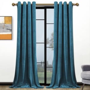 velvet curtains for living room - soft luxury thermal insulated curtains, grommet curtains, set of 2 panels (w50 x l84 aqua mist)