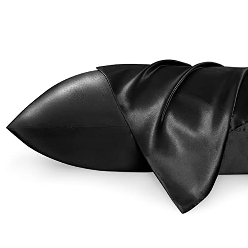 Bedsure Satin Pillowcase for Hair and Skin Queen - Black Silky Pillowcase 2 Pack 20x30 Inches - Satin Pillow Cases Set of 2 with Envelope Closure, Similar to Silk Pillow Cases, Gifts for Women Men