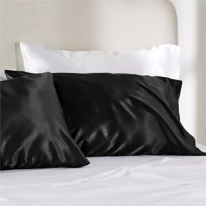 Bedsure Satin Pillowcase for Hair and Skin Queen - Black Silky Pillowcase 2 Pack 20x30 Inches - Satin Pillow Cases Set of 2 with Envelope Closure, Similar to Silk Pillow Cases, Gifts for Women Men