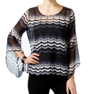 Alfani Womens Sheer Zigzag Pullover Blouse ombrezigzagbl PM - Petite