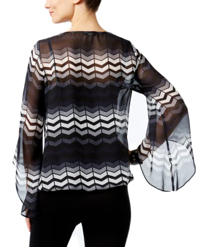 Alfani Womens Sheer Zigzag Pullover Blouse ombrezigzagbl PM - Petite