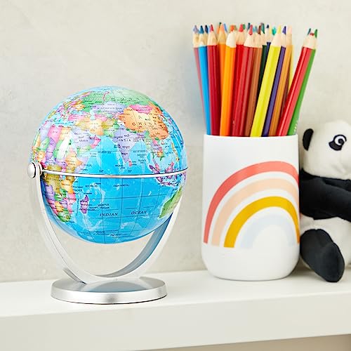 Juvale Spinning World Globe with Stand for Kids Learning, Classroom Desk, Students, Geography (4 in)