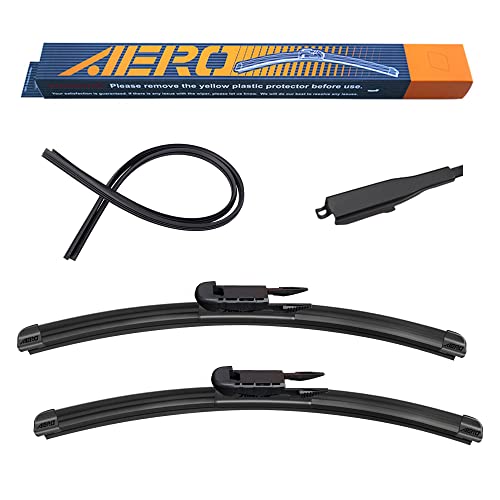 AERO Avenger 28"+28" I&L Pinch Tab Premium All-Season Beam Windshield Wiper Blades OEM Replacement for Ford Edge Escape Focus with Extra Rubber Refill + 1 Year Warranty (Set of 2)