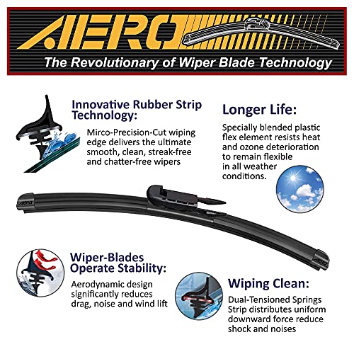 AERO Avenger 28"+28" I&L Pinch Tab Premium All-Season Beam Windshield Wiper Blades OEM Replacement for Ford Edge Escape Focus with Extra Rubber Refill + 1 Year Warranty (Set of 2)