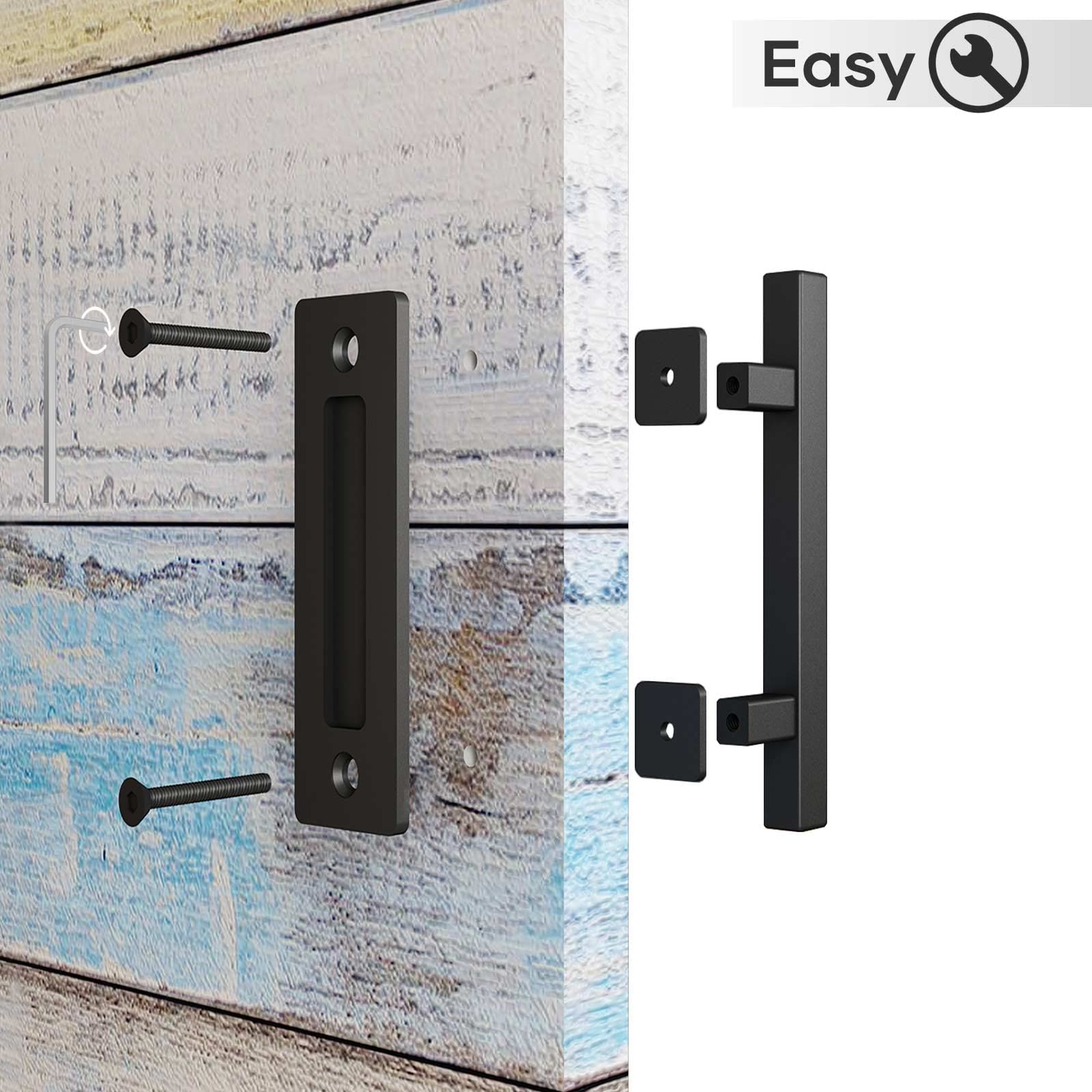 EaseLife 12" Sliding Barn Door Handles and Pulls,Double Sided Hardware Set,Heavy Duty,Square,Rustic,Matte Black Powder Coated Finish,Easy Install