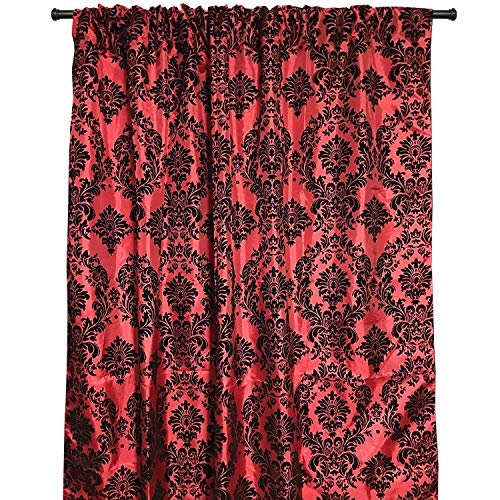 lovemyfabric Taffeta Flocking Damask Print Window Curtain Panel/Stage Backdrop/Photography Backdrop-Black on Red (2, 56"X84")