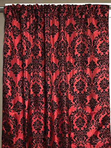 lovemyfabric Taffeta Flocking Damask Print Window Curtain Panel/Stage Backdrop/Photography Backdrop-Black on Red (2, 56"X84")