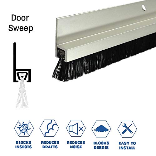 Clear Anodized Aluminum Door Bottom Sweep with 5/8'' Nylon Brush (72918CA), SMS #6 x 1/2'' Supplied, (5/16'' W x 1'' H x 48'' L)