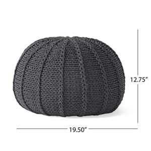 Christopher Knight Home Agatha Knitted Cotton Pouf, Dark Grey Small