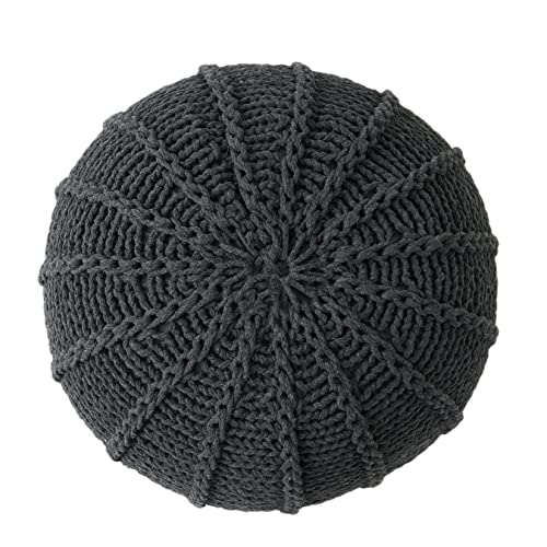 Christopher Knight Home Agatha Knitted Cotton Pouf, Dark Grey Small