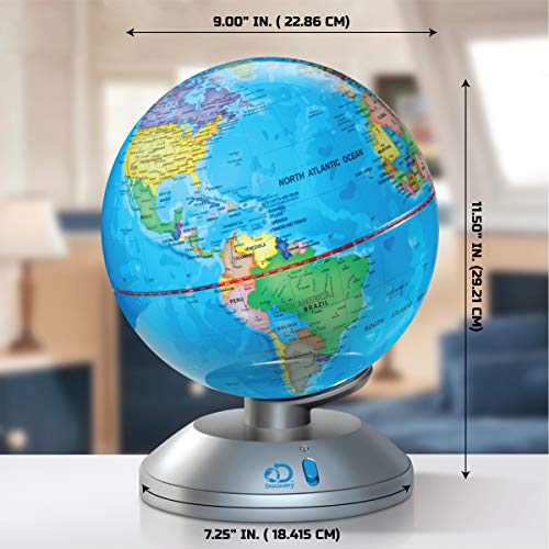 Discovery Kids 2-in-1 World Globe LED Lamp w/Day & Night Modes, STEM Geography Map Educational Toy for Children, Solar System, Light Up Cities and Countries, Rotating w/Display Stand