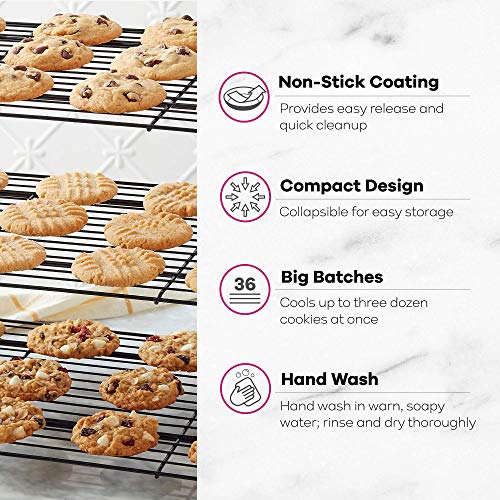 Wilton 3-Tier Folding Cooling Grid - Cool Dozens of Cookies or Treats on an Expandable Cooling Rack, Collapse for Easy Storage, 10 x 16-Inch