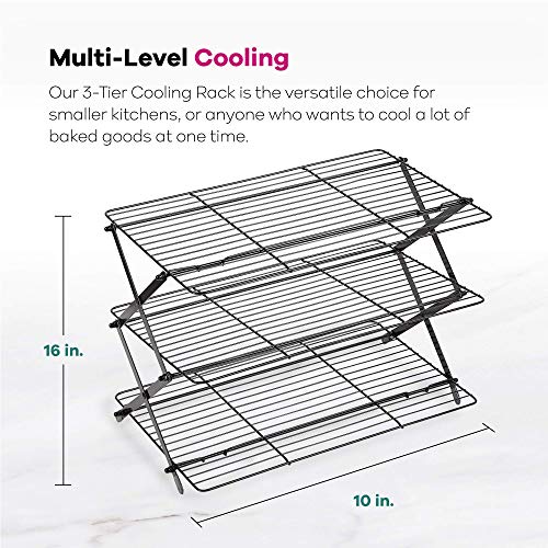 Wilton 3-Tier Folding Cooling Grid - Cool Dozens of Cookies or Treats on an Expandable Cooling Rack, Collapse for Easy Storage, 10 x 16-Inch