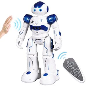 sgile rc robot toy, gesture sensing remote control robot for kids age 3 4 5 6 7 8 12 year old boys girls birthday gift present, blue