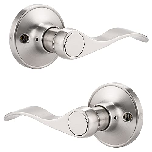 Probrico Pack of Two Dummy Door Lever for Left Hand and Right Hand Brushed Nickel Interior Door Handle Wave Style Non-Turning Door Knob Stainless Steel