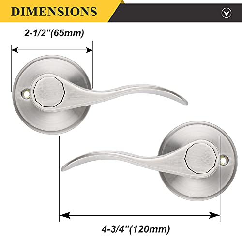 Probrico Pack of Two Dummy Door Lever for Left Hand and Right Hand Brushed Nickel Interior Door Handle Wave Style Non-Turning Door Knob Stainless Steel