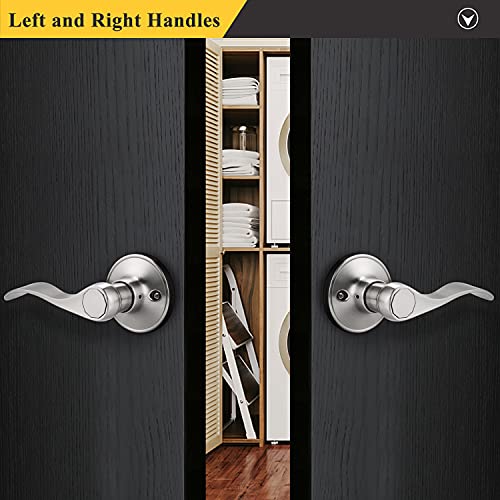 Probrico Pack of Two Dummy Door Lever for Left Hand and Right Hand Brushed Nickel Interior Door Handle Wave Style Non-Turning Door Knob Stainless Steel