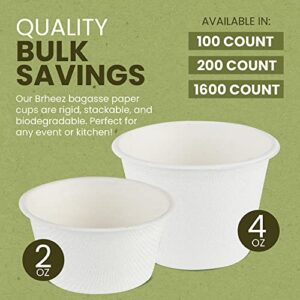 brheez 2 oz - Pack of 200 White Paper Souffle Cup - Small Paper Cups for Sample, Mouthwash Cups, Condiment Cups, Snack Cups, Souffle Cups - Mini Biodegradable Compostable & Disposable Tasting Cups