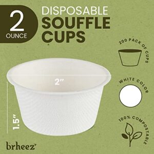 brheez 2 oz - Pack of 200 White Paper Souffle Cup - Small Paper Cups for Sample, Mouthwash Cups, Condiment Cups, Snack Cups, Souffle Cups - Mini Biodegradable Compostable & Disposable Tasting Cups