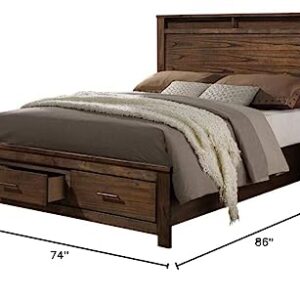 Benjara Benzara Wooden California King Bed with Storage Drawers, Brown,