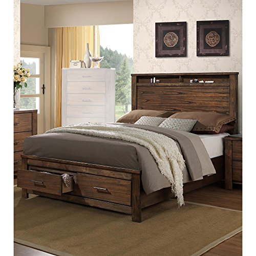 Benjara Benzara Wooden California King Bed with Storage Drawers, Brown,