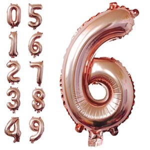 40 inch rose gold jumbo digital 6 number balloons huge giant balloons foil mylar number balloons for birthday party,wedding, bridal shower engagement photo shoot, anniversary (rose gold ,number 6)