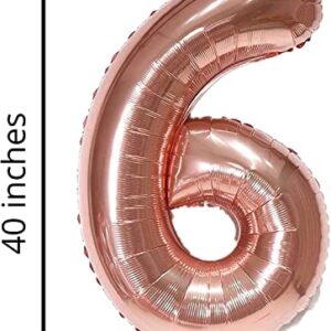 40 Inch Rose Gold Jumbo Digital 6 Number Balloons Huge Giant Balloons Foil Mylar Number Balloons for Birthday Party,Wedding, Bridal Shower Engagement Photo Shoot, Anniversary (Rose Gold ,Number 6)