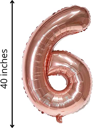 40 Inch Rose Gold Jumbo Digital 6 Number Balloons Huge Giant Balloons Foil Mylar Number Balloons for Birthday Party,Wedding, Bridal Shower Engagement Photo Shoot, Anniversary (Rose Gold ,Number 6)