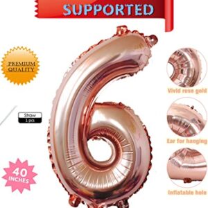 40 Inch Rose Gold Jumbo Digital 6 Number Balloons Huge Giant Balloons Foil Mylar Number Balloons for Birthday Party,Wedding, Bridal Shower Engagement Photo Shoot, Anniversary (Rose Gold ,Number 6)