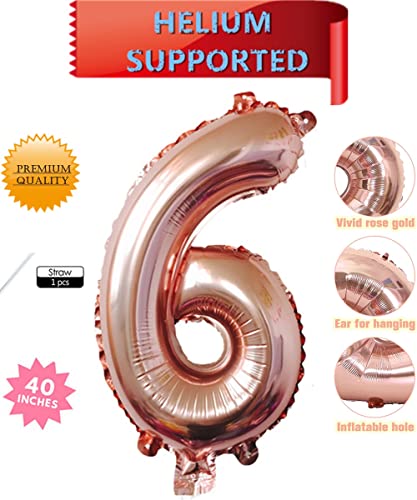 40 Inch Rose Gold Jumbo Digital 6 Number Balloons Huge Giant Balloons Foil Mylar Number Balloons for Birthday Party,Wedding, Bridal Shower Engagement Photo Shoot, Anniversary (Rose Gold ,Number 6)