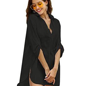 Ekouaer Womens Bathing Suit Swimwear Beach Cover Up Bikini/Swimsuit Shirt Dress Black