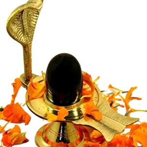 IndianStore4All IS4A Shaligram Shiva Ling Lingam Shivling Naaga Brass Stand 4.7 Inches Approx